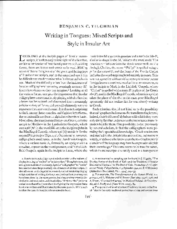 (PDF) Writing in Tongues: Mixed Scripts and Style in Insular Art