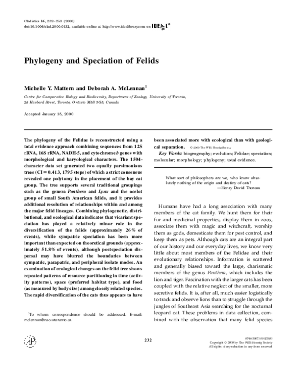 (PDF) Phylogeny and Speciation of Felids