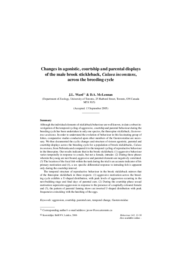 (PDF) Changes in agonistic, courtship and parental displays of the male ...
