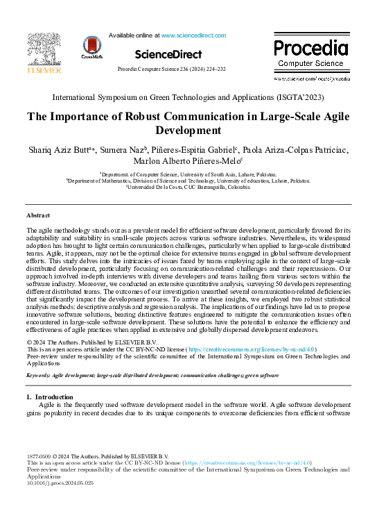 Pdf The Importance Of Robust Communication In Large Scale Agile Development Paola Patricia