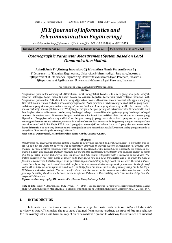 (PDF) Oceanographic Parameter Measurement System Based on LoRA Communication Module