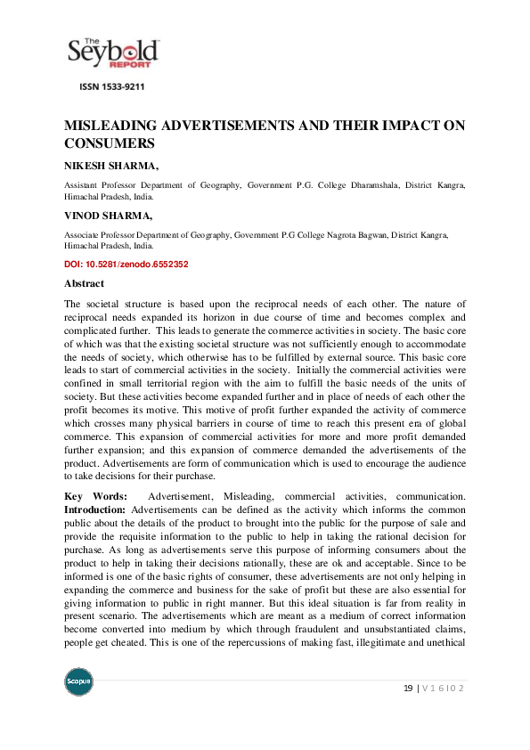 (PDF) Misleading Advertisements and Their Impact on Consumers