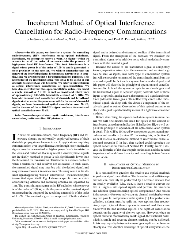 (PDF) Incoherent Method of Optical Interference Cancellation for Radio ...