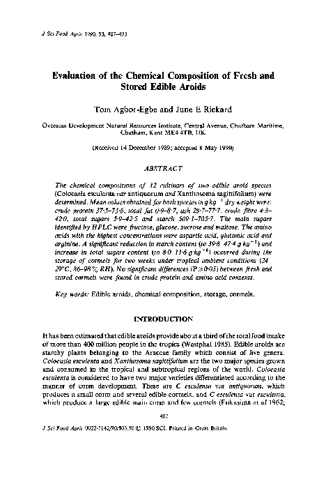 (PDF) Evaluation of the chemical composition of fresh and stored edible aroids