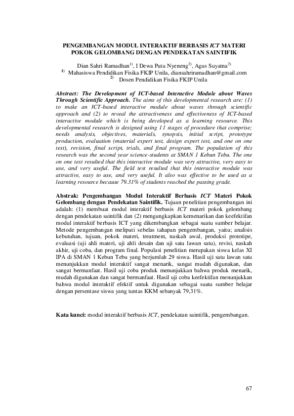 (PDF) Pengembangan Modul Interaktif Berbasis Ict Materi Pokok Gelombang Dengan Pendekatan Saintifik