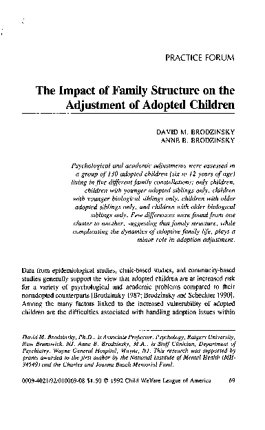 (PDF) The impact of family structure on the adjustment of adopted children