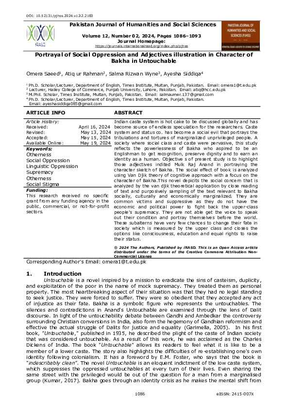 (PDF) Portrayal of Social Oppression and Adjectives illustration in ...