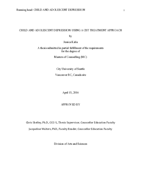 (PDF) Running head : CHILD AND ADOLESCENT DEPRESSION iii