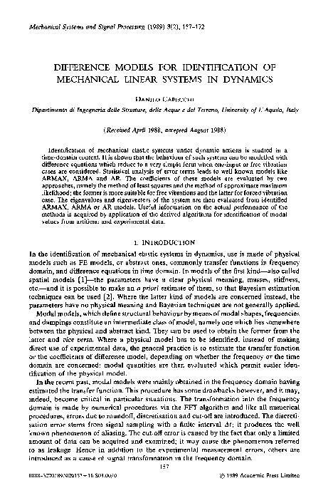 (PDF) Difference models for identification of mechanical linear systems ...