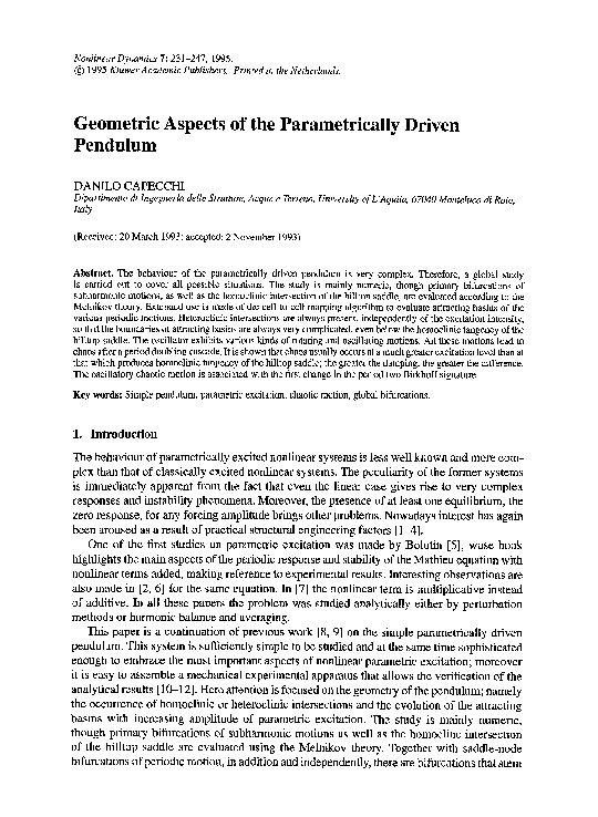 (PDF) Geometric aspects of the parametrically driven pendulum