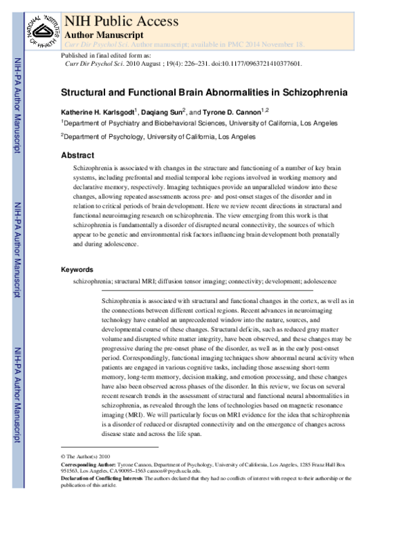 (PDF) Structural and Functional Brain Abnormalities in Schizophrenia