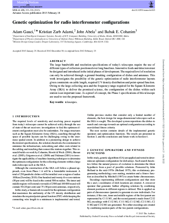 (PDF) Genetic optimization for radio interferometer configurations ...