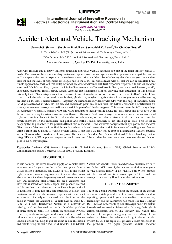 (PDF) Accident Alert and Vehicle Tracking Mechanism