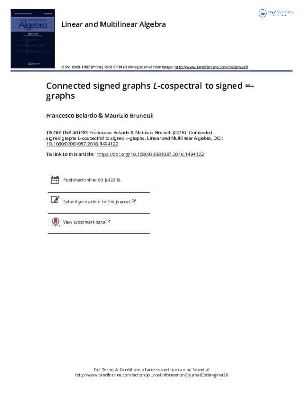(PDF) Connected signed graphs L-cospectral to signed ∞-graphs