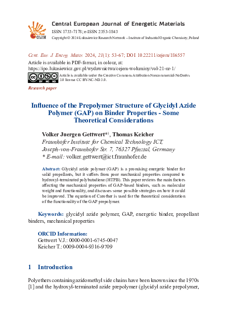 (PDF) Influence of the Prepolymer Structure of Glycidyl Azide Polymer ...