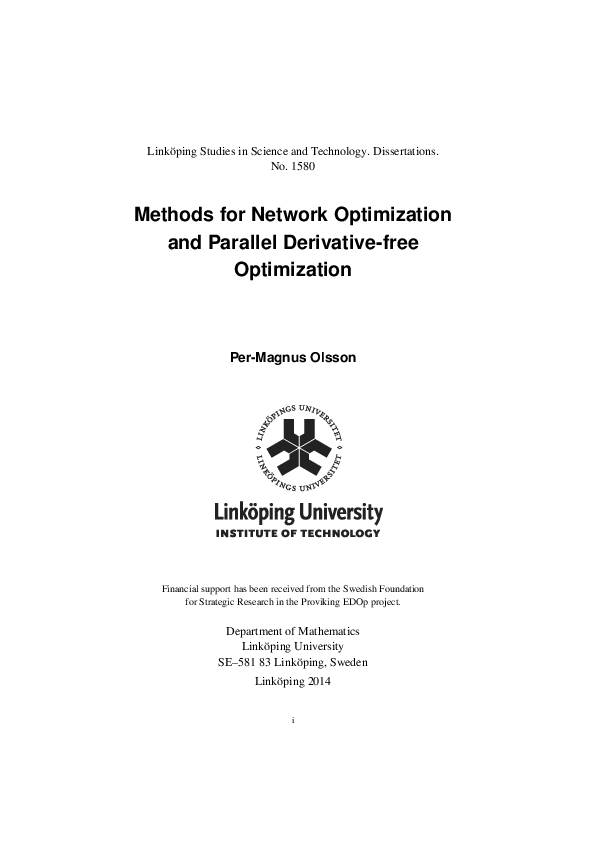 (PDF) Methods for Network Optimization and Parallel Derivative-free Optimization