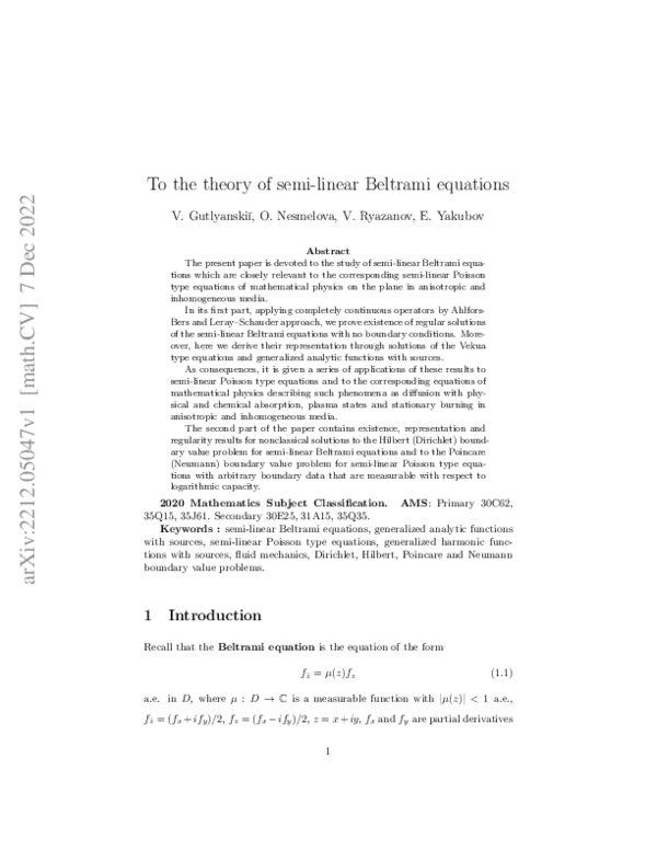 (PDF) To the theory of semi-linear Beltrami equations