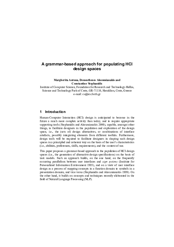 (PDF) A grammar-based approach for populating HCI design spaces