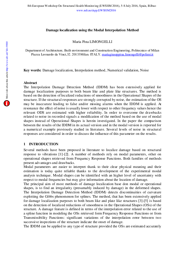 (PDF) Damage localization using the Modal Interpolation Method