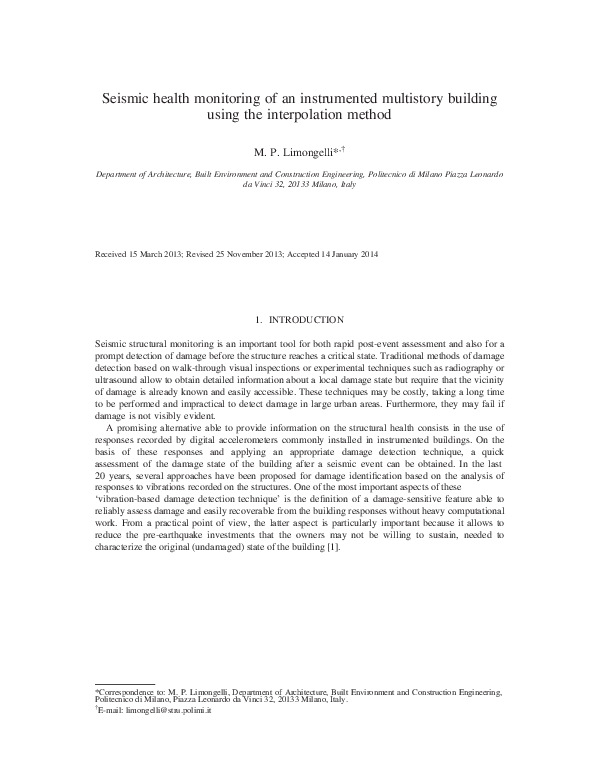 (PDF) Seismic health monitoring of an instrumented multistory building using the interpolation ...