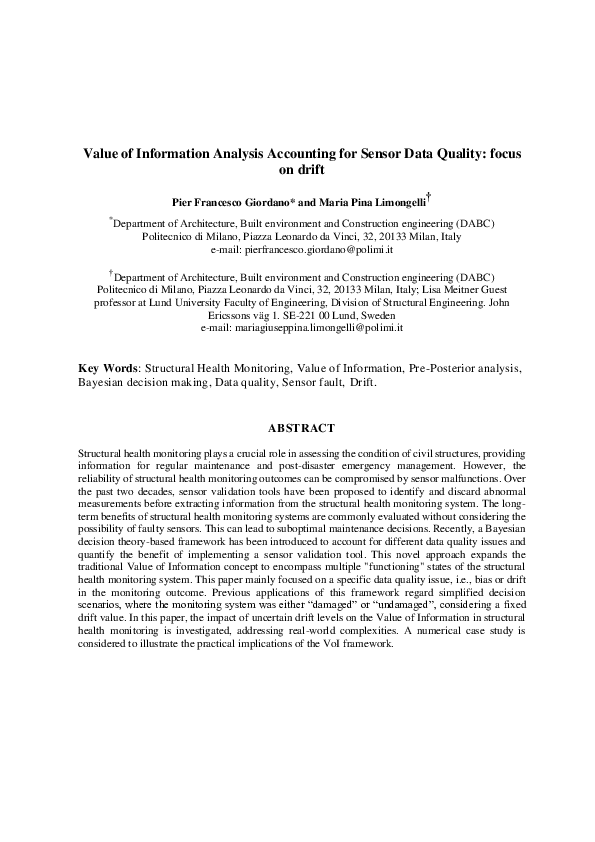 (PDF) Value of Information Analysis Accounting for Sensor Data Quality ...