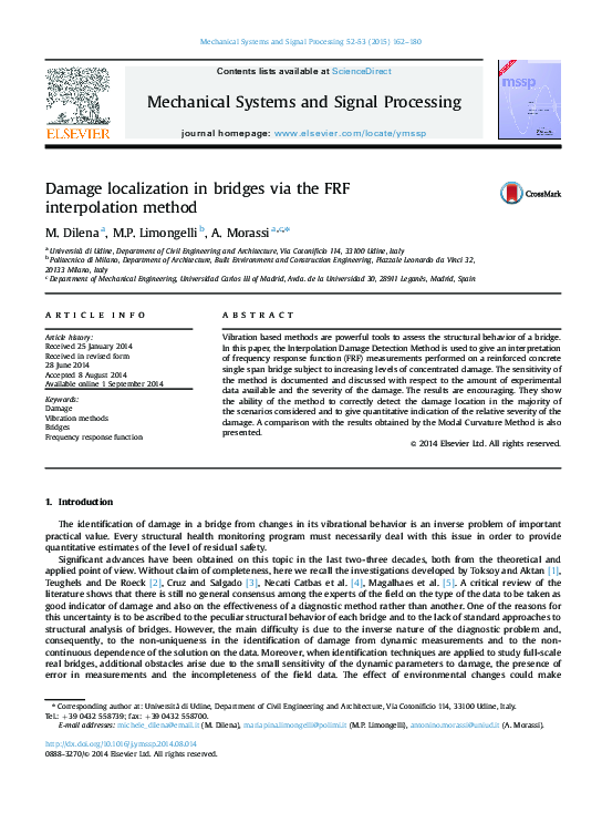 (PDF) Damage localization in bridges via the FRF interpolation method