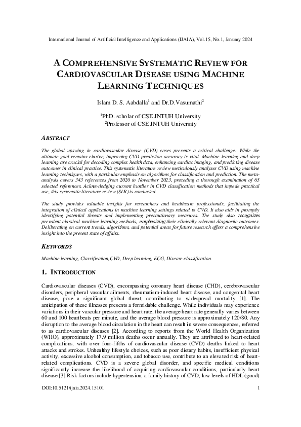 (PDF) A COMPREHENSIVE SYSTEMATIC REVIEW FOR CARDIOVASCULAR DISEASE USING MACHINE LEARNING TECHNIQUES