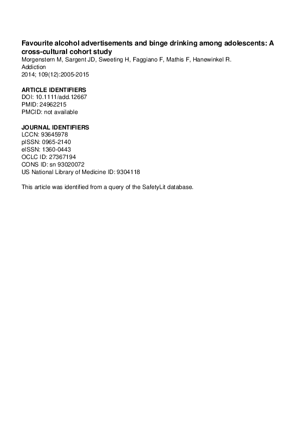 (PDF) Favourite alcohol advertisements and binge drinking among ...