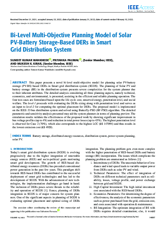 (PDF) Bi-Level Multi-Objective Planning Model of Solar PV-Battery Storage-Based DERs in Smart ...