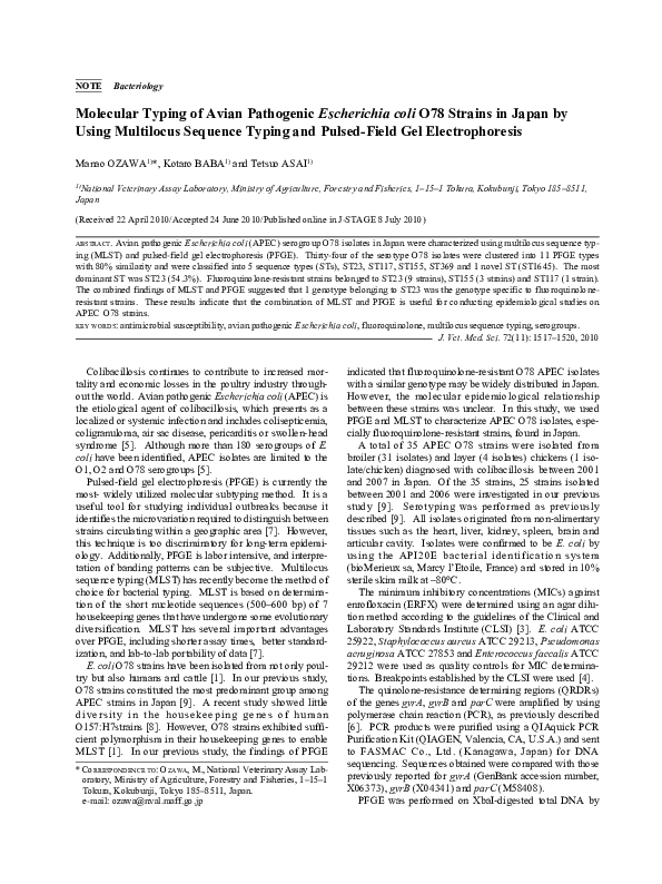 (PDF) Molecular typing of Avian pathogenic Escherichia coli (APEC ...