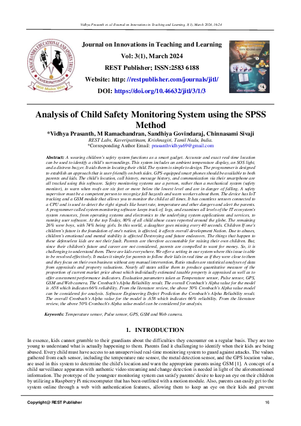 (PDF) Analysis of Child Safety Monitoring System using the SPSS Method
