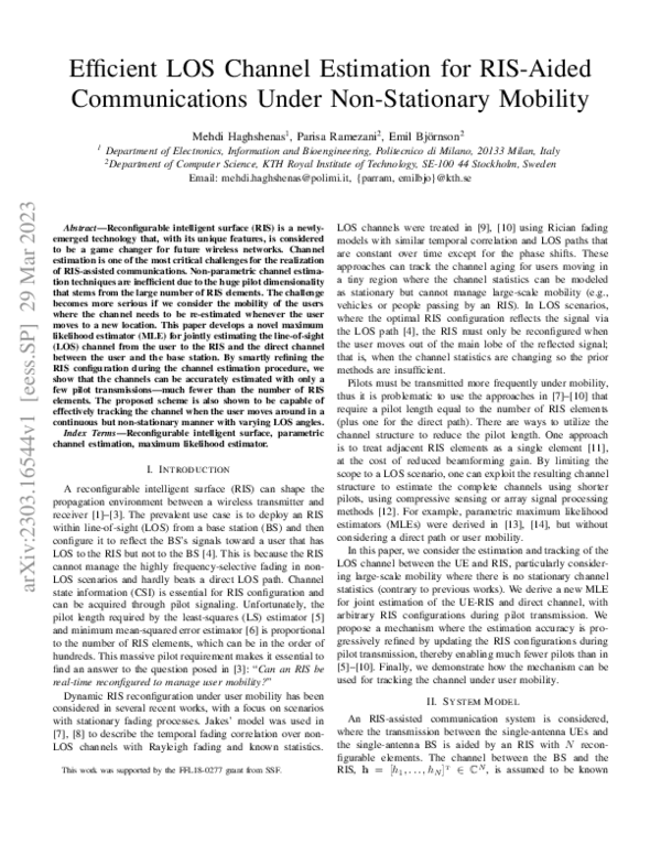 (PDF) Efficient LOS Channel Estimation for RIS-Aided Communications ...