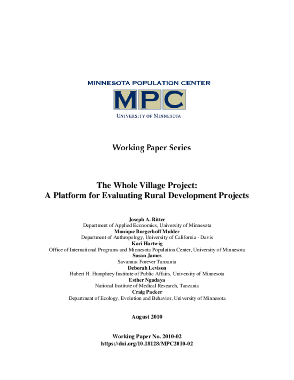 (PDF) The Whole Village Project: A Platform for Evaluating Rural ...
