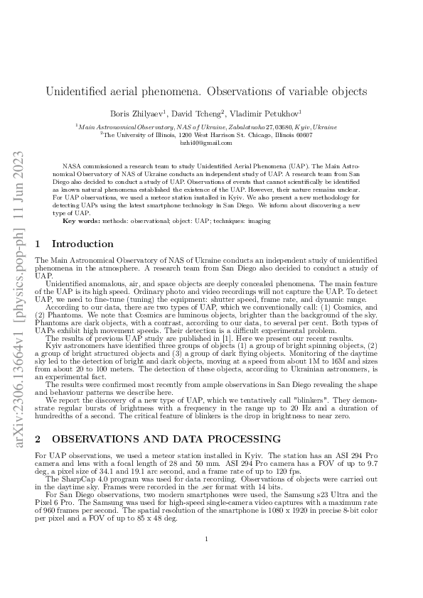 (PDF) Unidentified aerial phenomena. Observations of variable objects