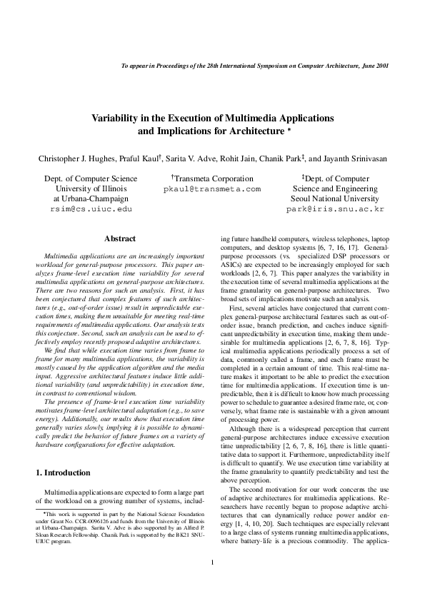 (PDF) Variability in the execution of multimedia applications and implications for architecture