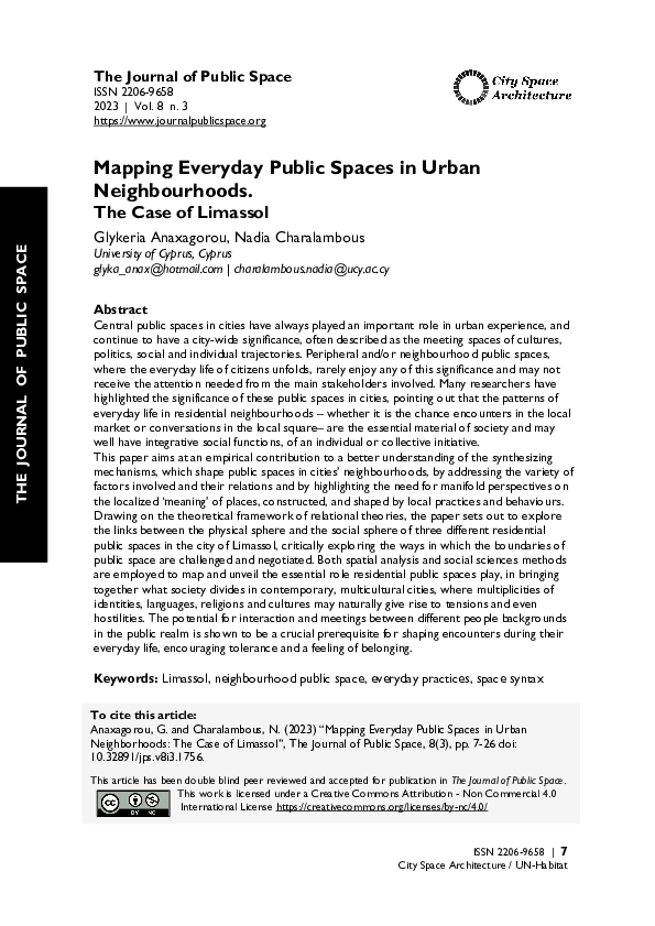 (PDF) Mapping Everyday Public Spaces in Urban Neighbourhoods