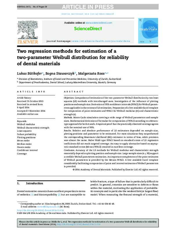 Pdf Two Regression Methods For Estimation Of A Two Parameter Weibull