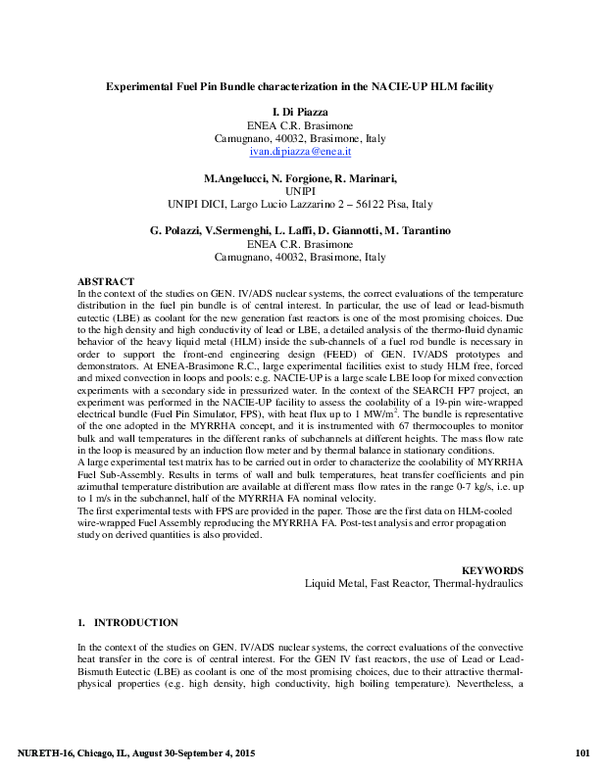 (PDF) Experimental fuel pin bundle characterization in the NACIE-UP HLM ...
