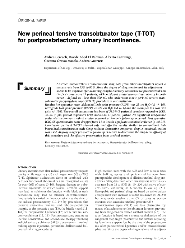 (PDF) New perineal tensive transobturator tape (T-TOT) for ...