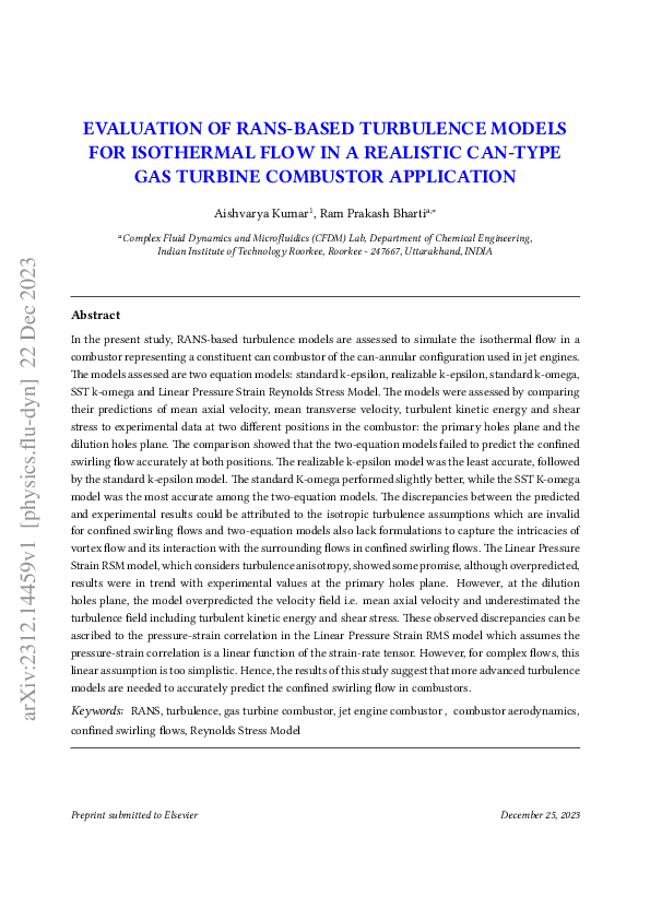 (PDF) Evaluation of RANS-based turbulence models for isothermal flow in a realistic can-type gas ...