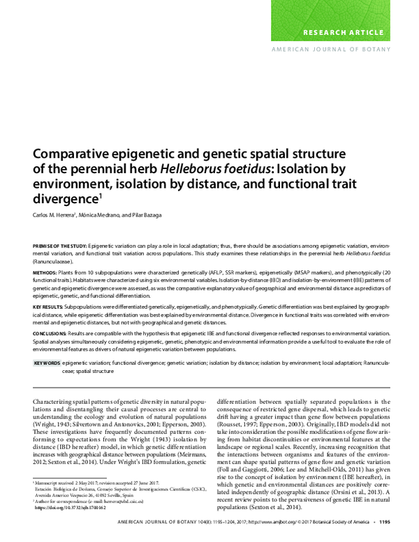 (PDF) Comparative epigenetic and genetic spatial structure of the perennial herb Helleborus ...