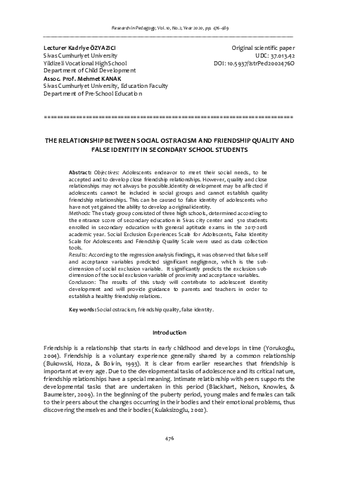 (PDF) The relationship between social ostracism and friendship quality ...