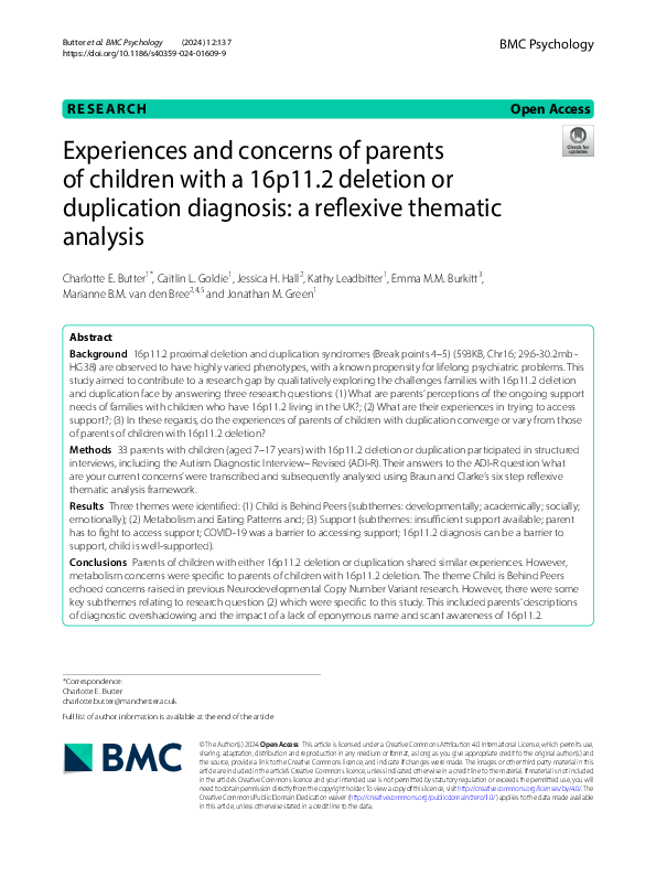 (PDF) Experiences and concerns of parents of children with a 16p11.2 ...