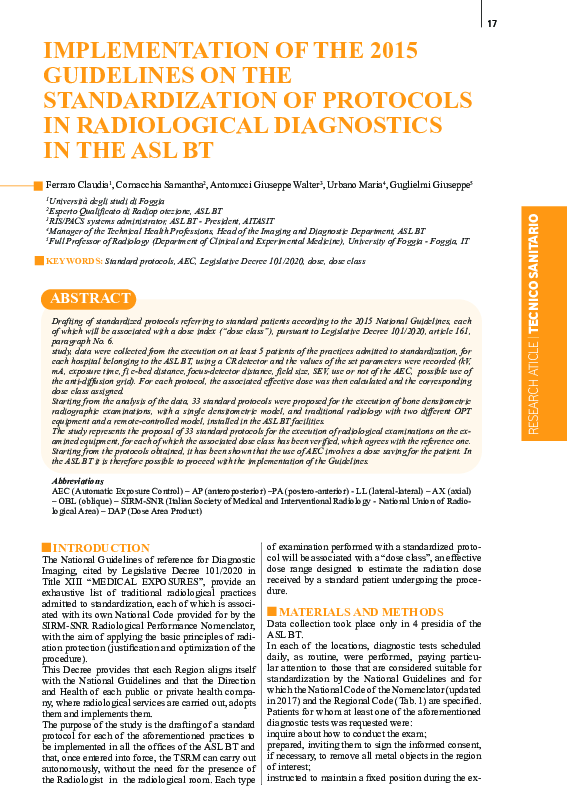 (PDF) Implementation of the 2015 Guidelines on the standardization of ...