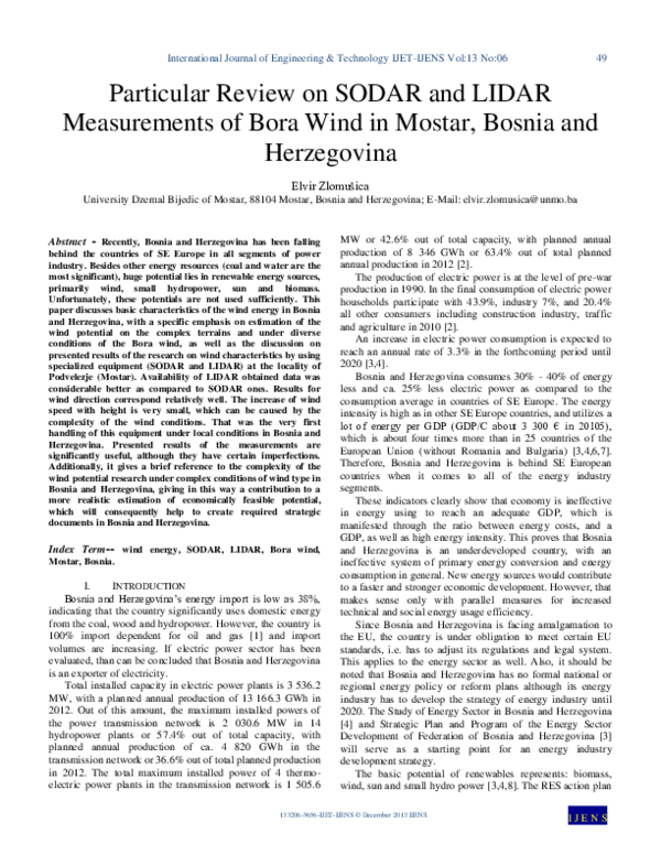 (PDF) Particular Review on SODAR and LIDAR Measurements of Bora Wind in Mostar, Bosnia and