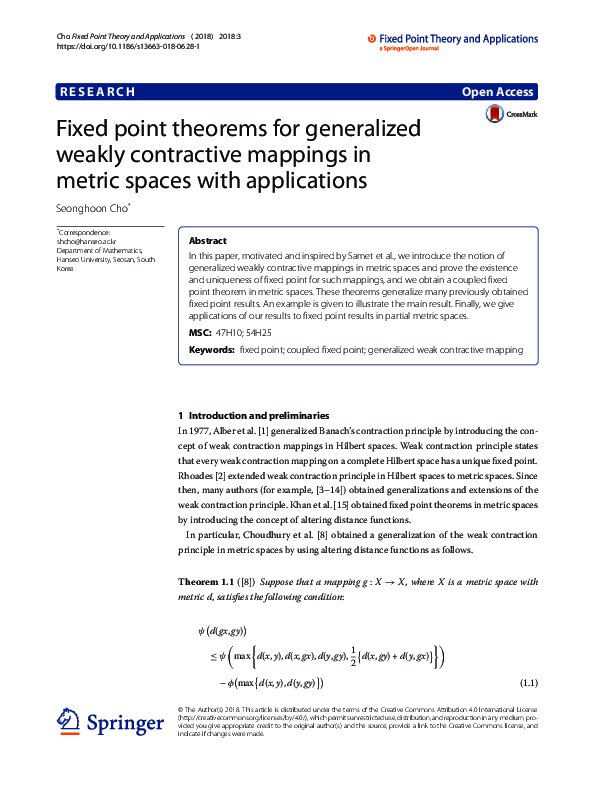 (PDF) Fixed point theorems for generalized weakly contractive mappings | Pulak Konar - Academia.edu