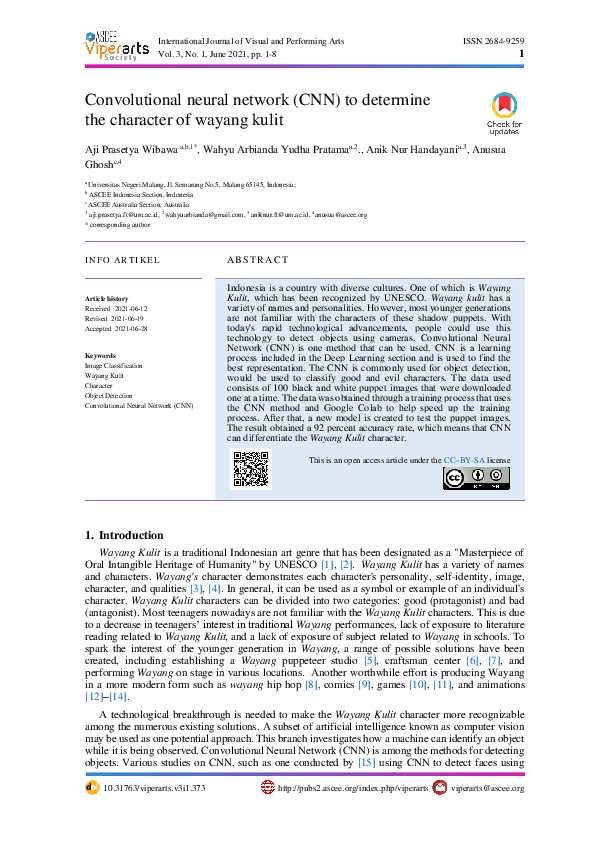 (PDF) Convolutional Neural Network (CNN) to determine the character of wayang kulit