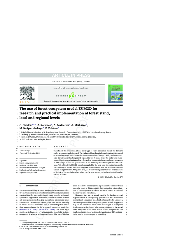 (PDF) The use of forest ecosystem model EFIMOD for research and practical implementation at ...