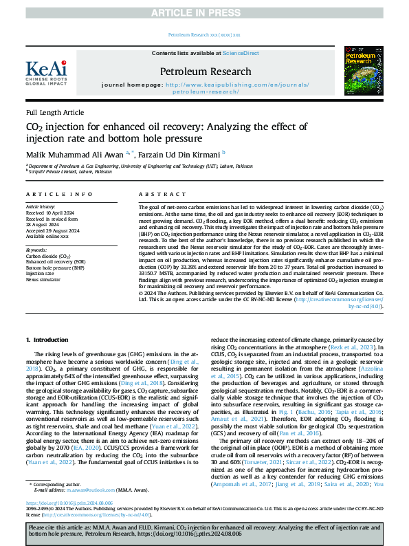 (PDF) CO2 injection for enhanced oil recovery: Analyzing the effect of ...