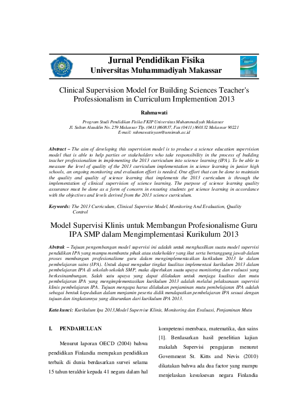 (PDF) Clinical Supervision Model for Building Sciences Teacher's Professionalism in Curriculum ...